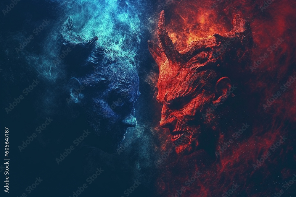 Concept of hell. Fierce flames and raging fire surround a ...