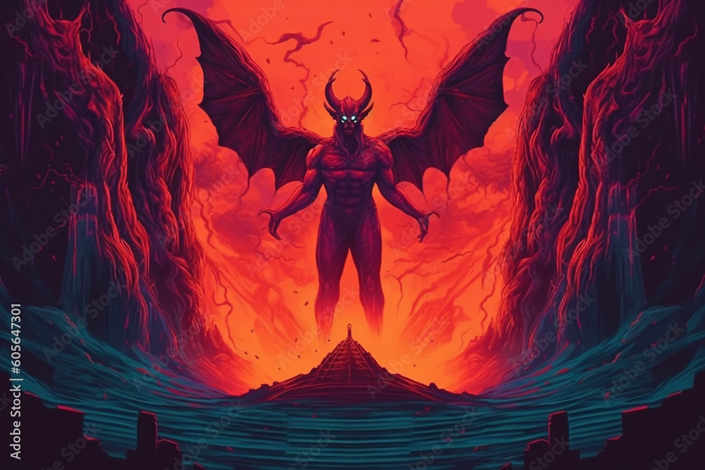 Concept of hell. Fierce flames and raging fire surround a ...