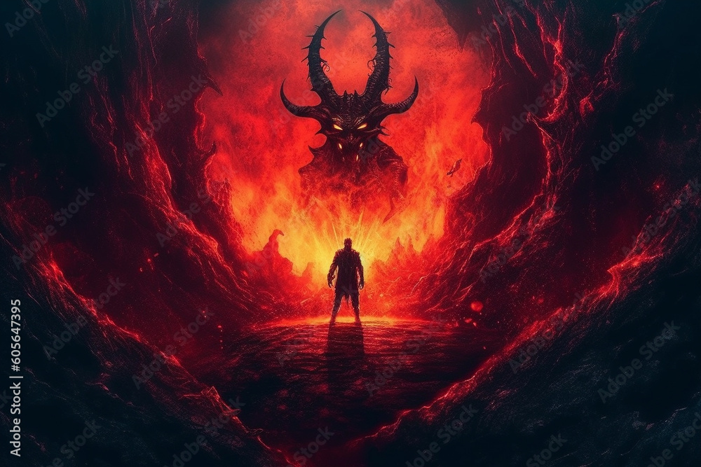 Concept of hell. Fierce flames and raging fire surround a ...