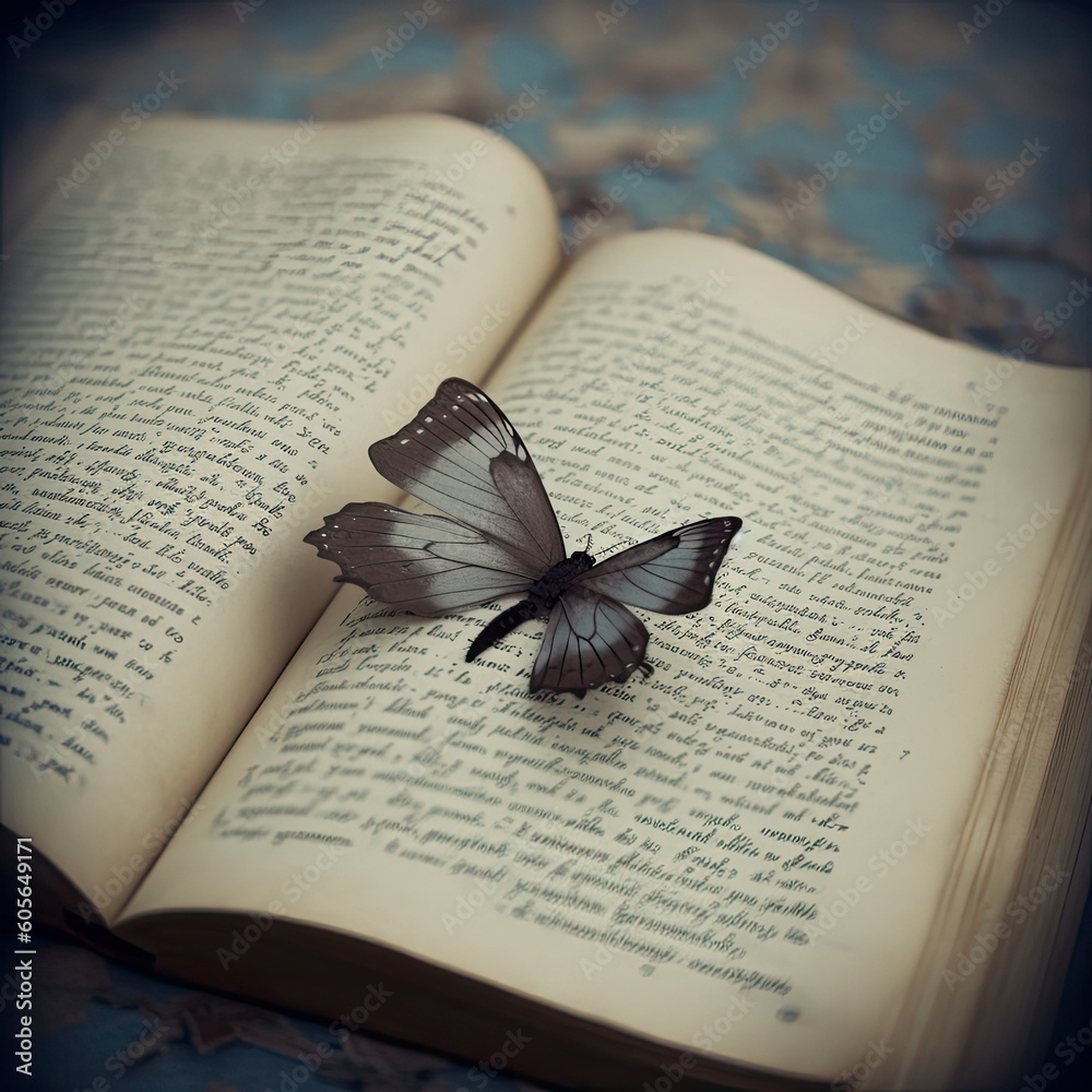old poetry book with butterfly - by generative ai Stock Illustration ...