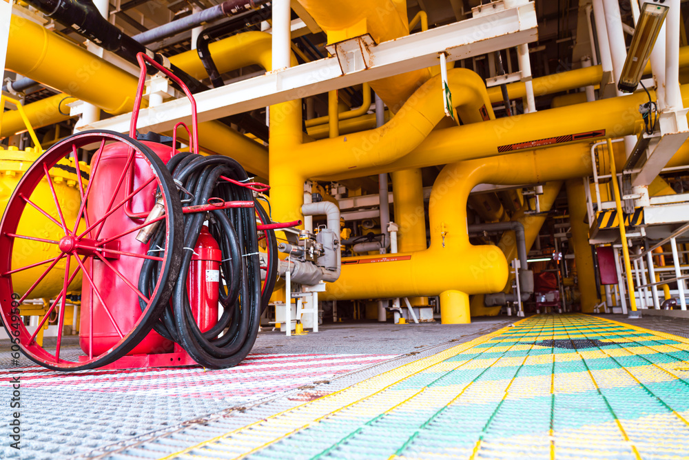 Mobile fire hydrant positioned on the drilling rig in case of emergency ...