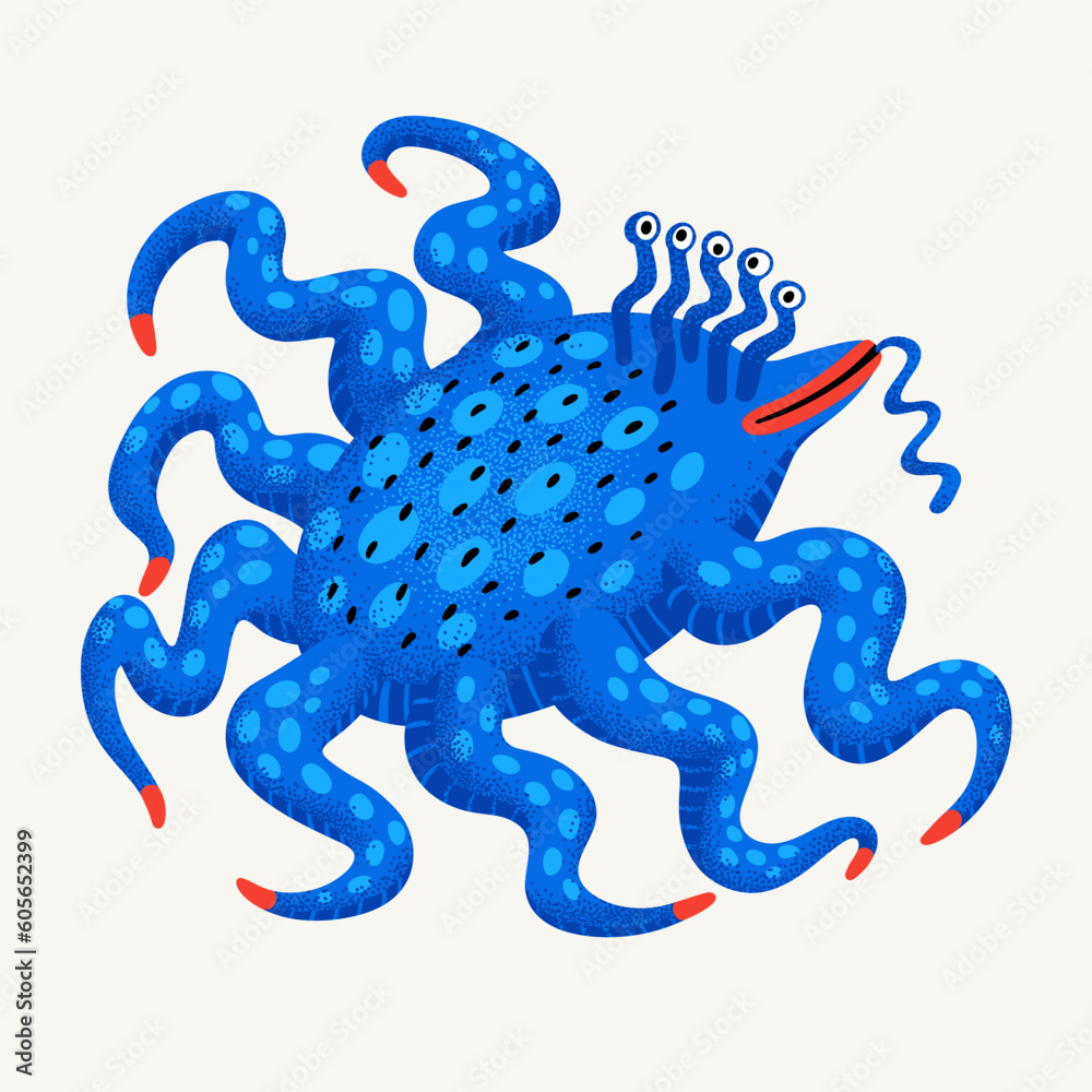Cute cartoon vector monster. Blue water monster character with ...