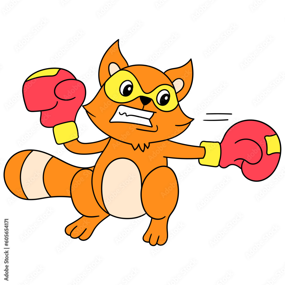 Cartoon raccoon boxing on white background Stock Vector | Adobe Stock