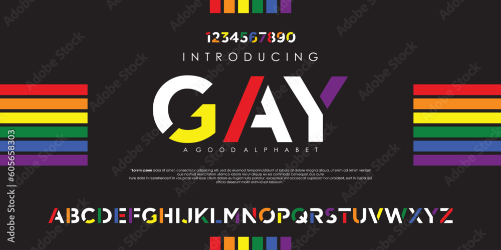 LGBTQ rainbow flag colors gay pride font, alphabet letters and numbers ...