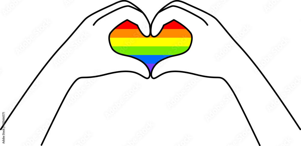 Happy pride month with hand heart icon. Hand heart gesture pride flag ...