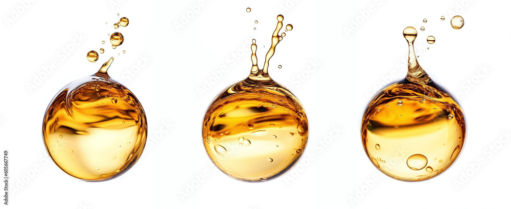 Oil drops splash, Oil circle droplets with realistic liquid bubbless ...