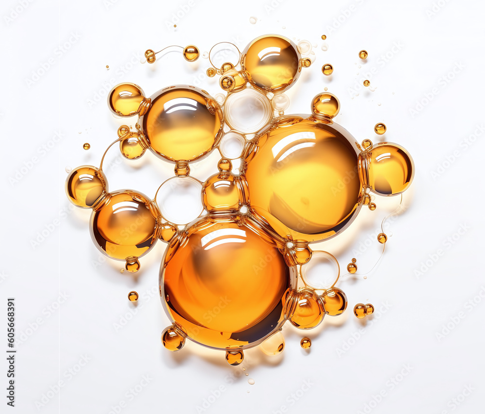 Oil bubbles and drops splash, realistic background of droplets merge ...