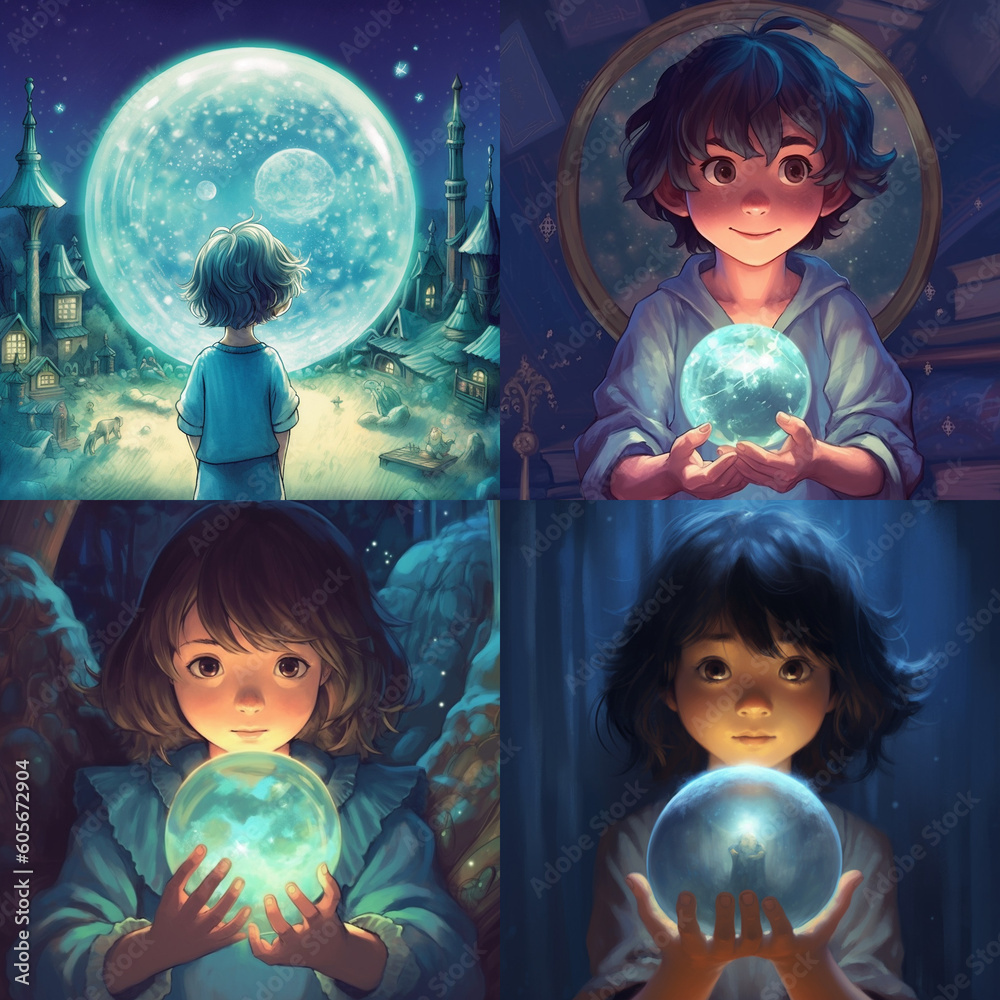 child in the middle of the night, four image options of a child holding ...