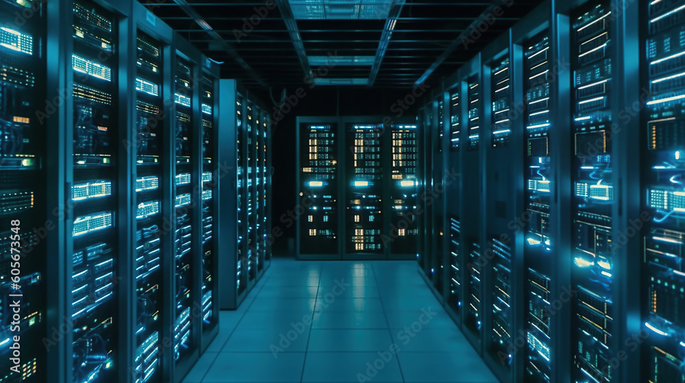 server room, with rows of servers and LED lights, Ai Generated Image ...