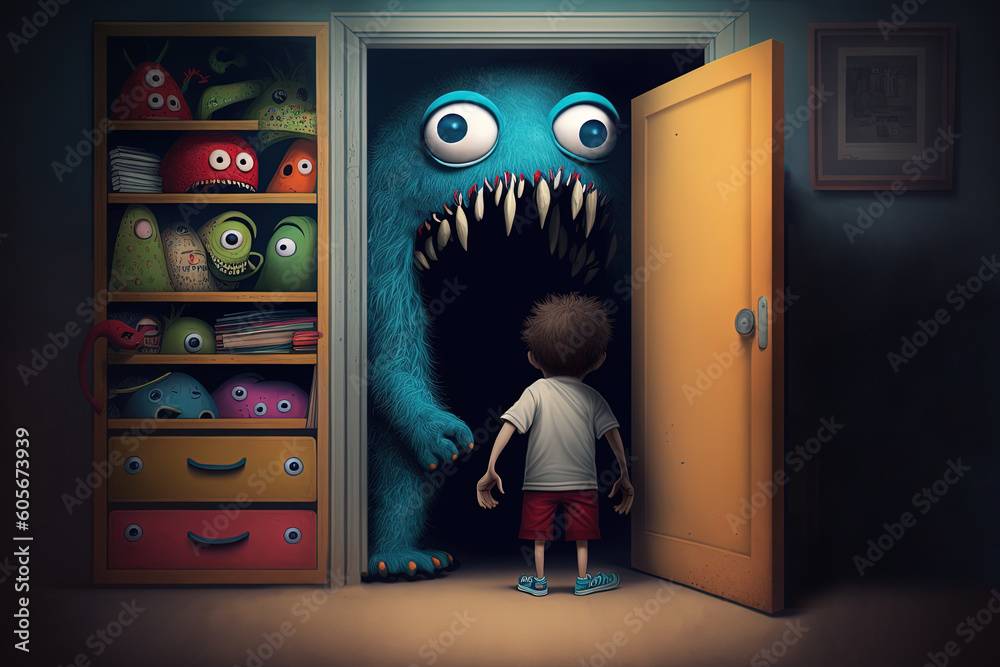 An Illustration of a Scary Frightening Monster Hiding in the Wardrobe ...