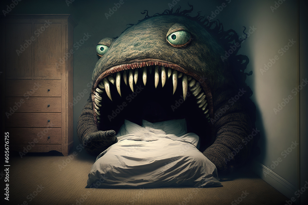An Illustration of a Frightening Scary Monster Hiding Under the Bed ...