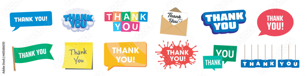 Thank you lettering set. Thank you icons set. Stock Vector | Adobe Stock