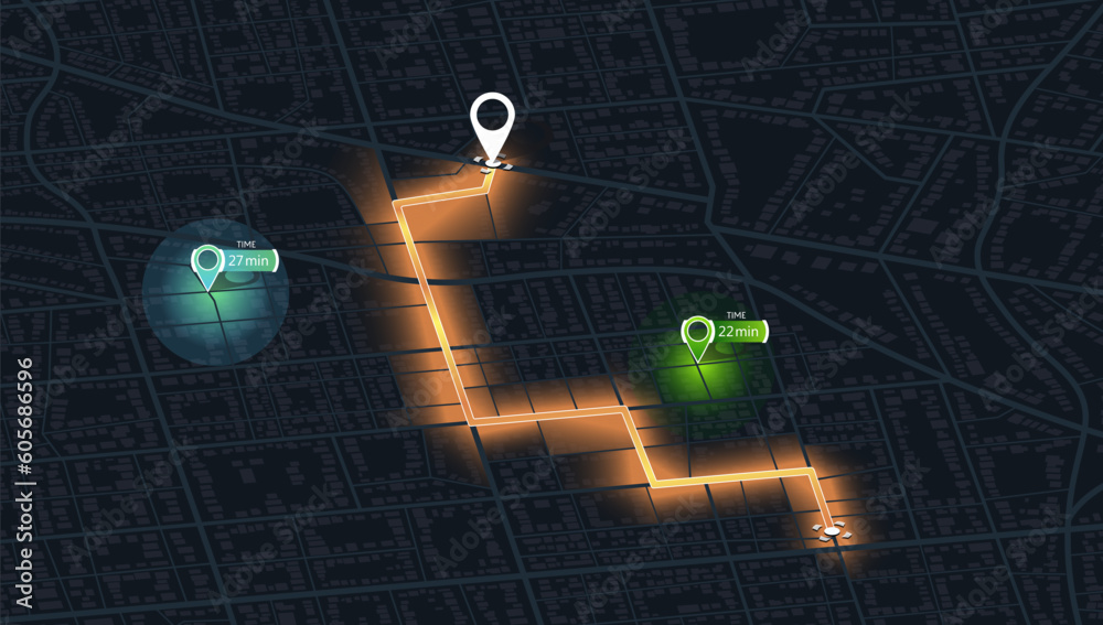 Gps map navigation to own house. City top view. View from above the map ...