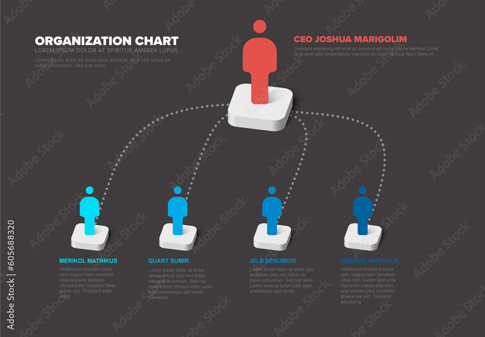 Simple company organization hierarchy 3d dark chart schema template ...