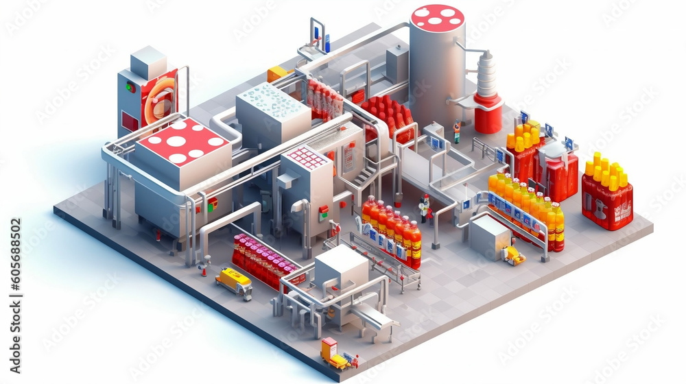 Isometric design of soft drink manufacturing process. Generative AI ...
