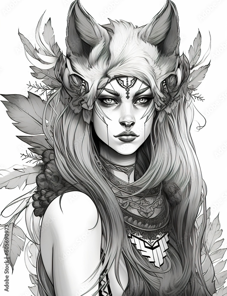 Fantasy character with Asian influences, female immortal fox, black ...