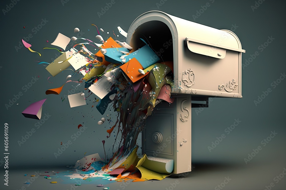 mailbox with overflowing mailbox, spilling over with mail, created with ...
