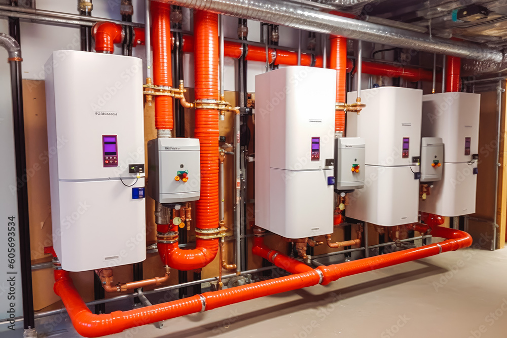 Newly developed house heat recovery system installation. Modern ...