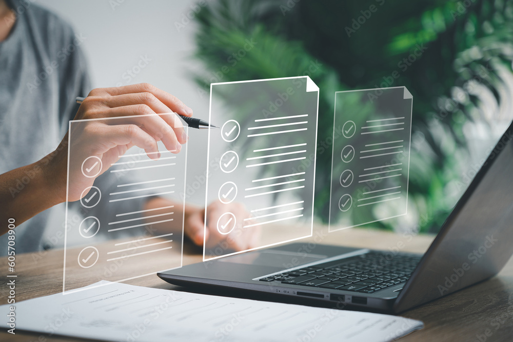 Electronic document management and Paperless workplace concept, Women ...