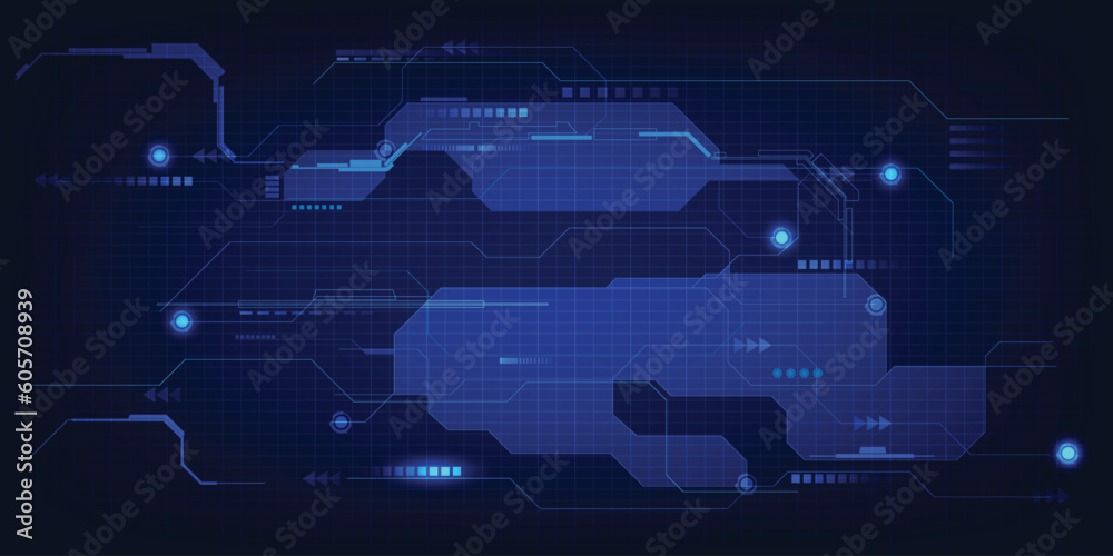 Vector illustrations of futuristic blue digital screen display and ...