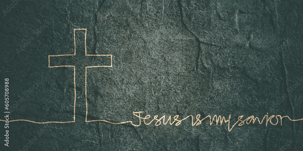 Cross and Jesus is my savior text in thin lines style Stock ...