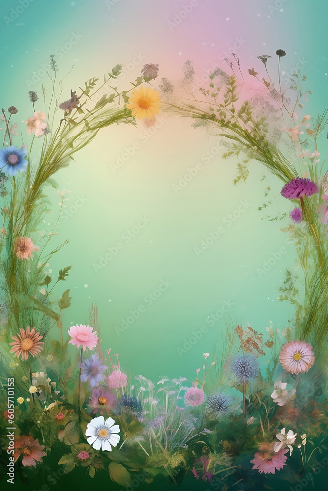 frame of wildflowers on pastel background Stock Illustration | Adobe Stock