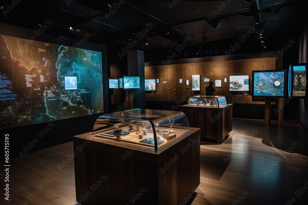 smart interactive museum exhibit, with sensors and interactive elements ...