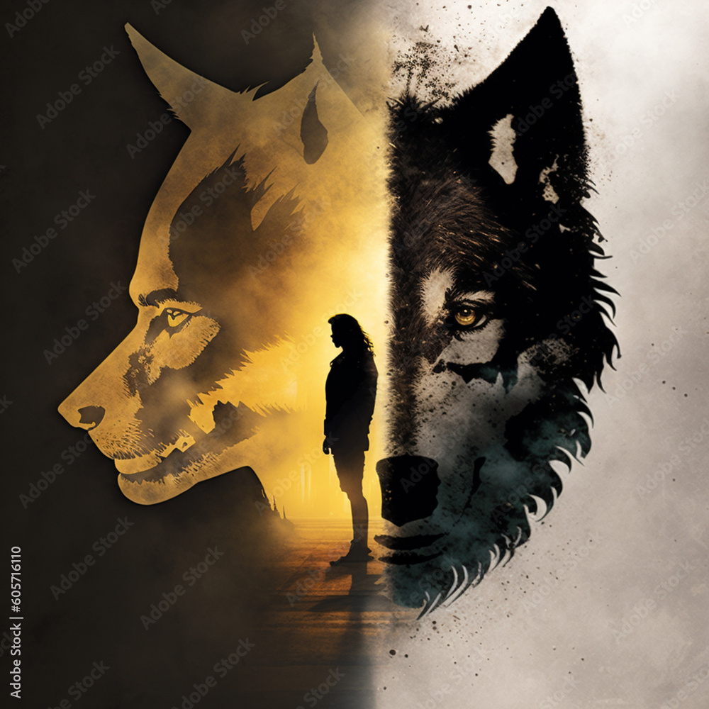 Image of logos with fixed gaze and a person in the middle of the two ...