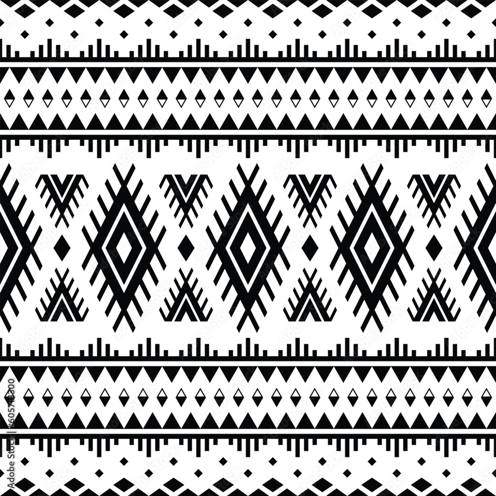 Ethnic seamless pattern in black and white. Vector illustration in ...