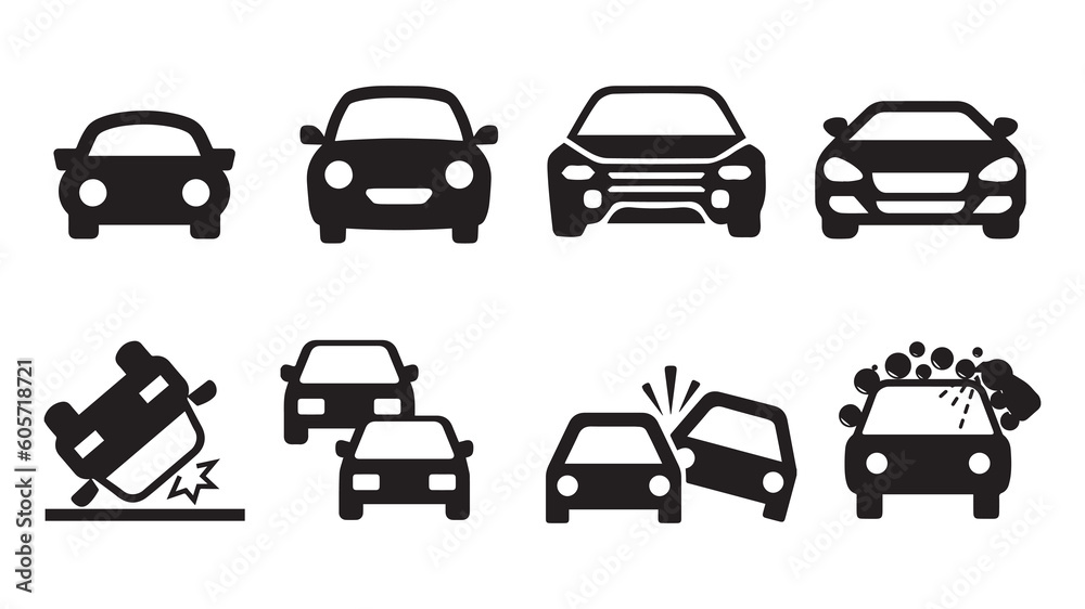 Simple car icon collection isolated on a white background. Front view ...