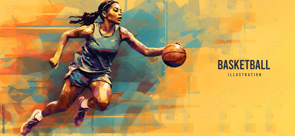 Realistic silhouette of a basketball player. Woman in action isolated ...