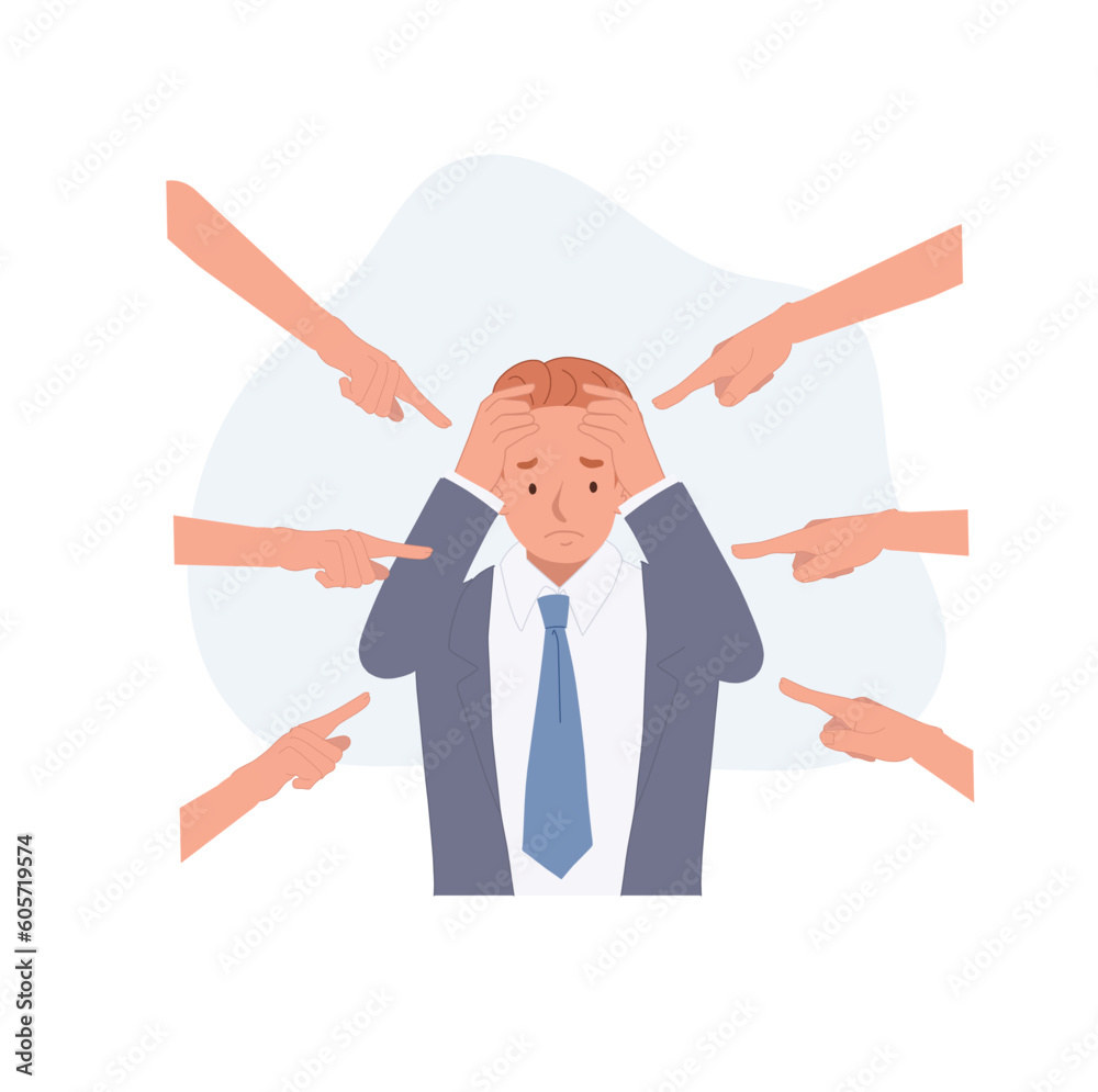 Blaming Bullying on work concept. Businessman as a victim of bullies ...