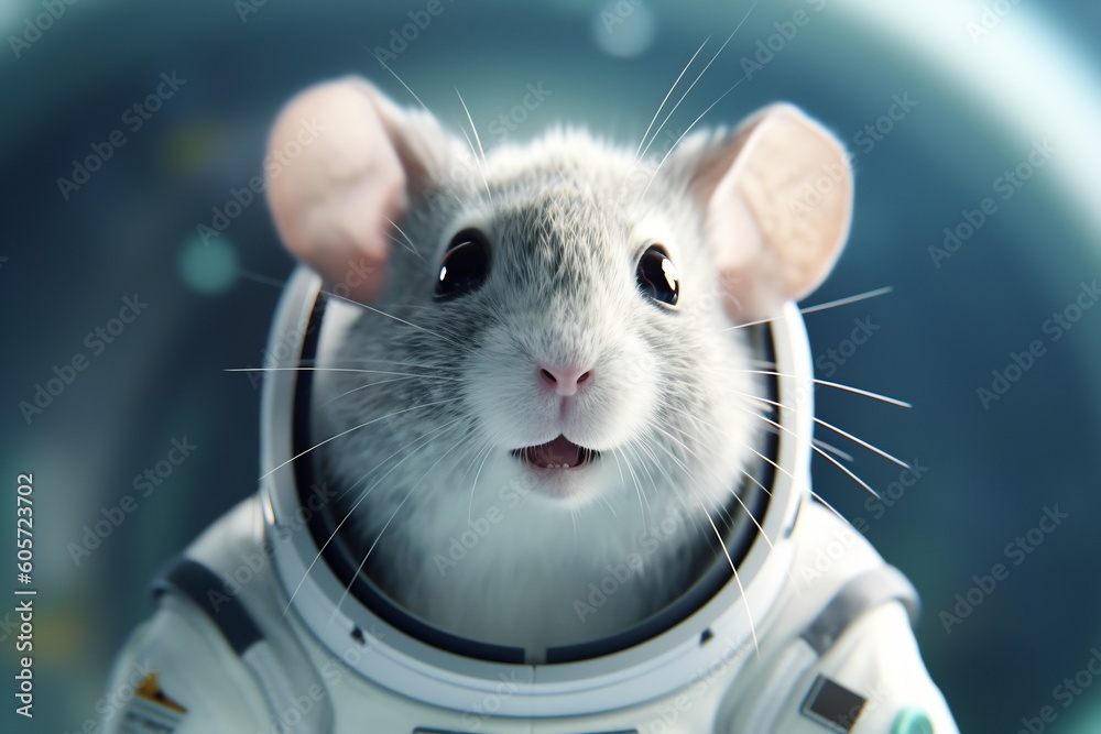 Mouse astronaut in a space suit. Mouse with black eyes, nice, sweet ...