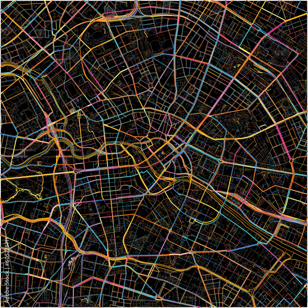 Colorful Map of Berlin, Berlin with all major and minor roads. Stock ...
