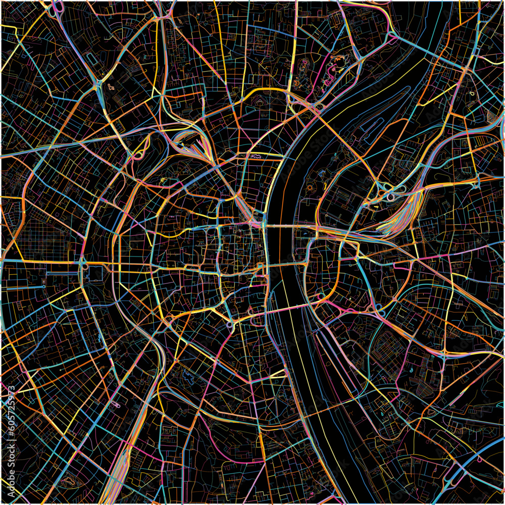Colorful Map of Koln, North Rhine-Westphalia with all major and minor ...