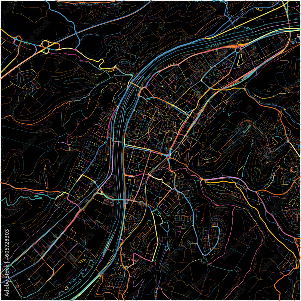 Colorful Map of Trier, Rheinland-Pfalz with all major and minor roads ...