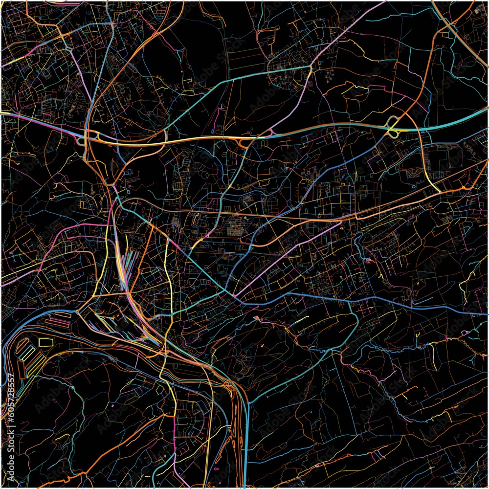 Vetor de Colorful Map of Witten, North Rhine-Westphalia with all major ...