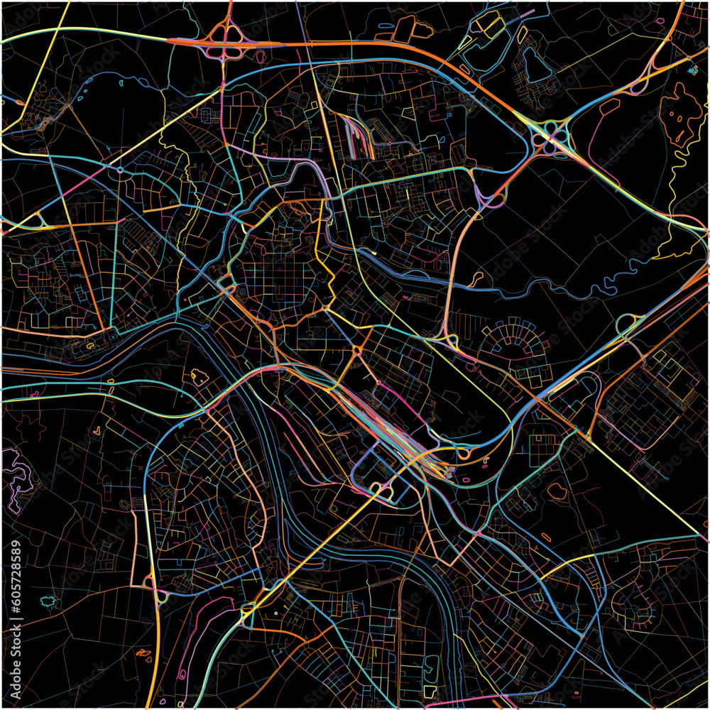 Colorful Map of Hanau, Hesse with all major and minor roads. Stock ...