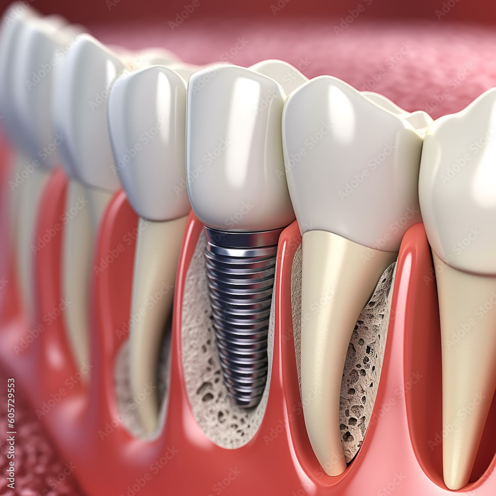Anatomy of healthy teeth and tooth dental implant in human dentura. 3d ...