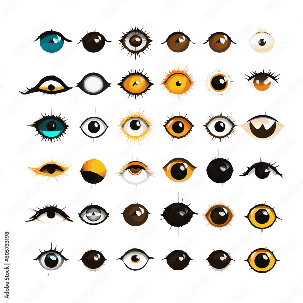 Set of various hand drawn doodle eyes vector flat illustration ...