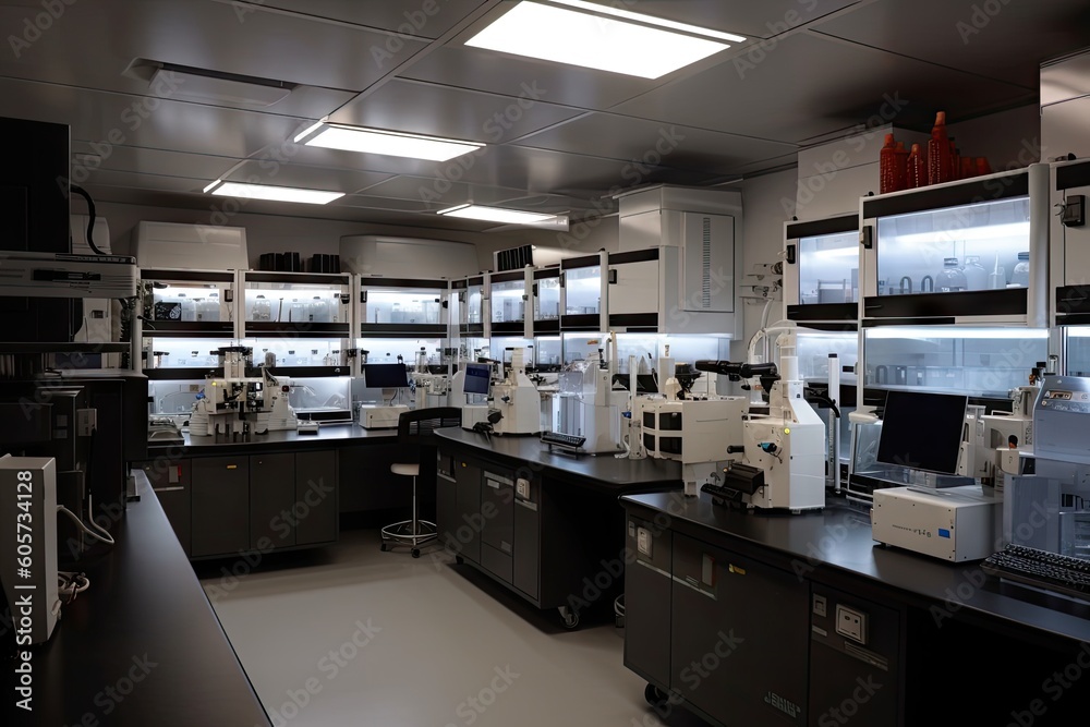 laboratory with advanced scientific equipment and glassware for ...