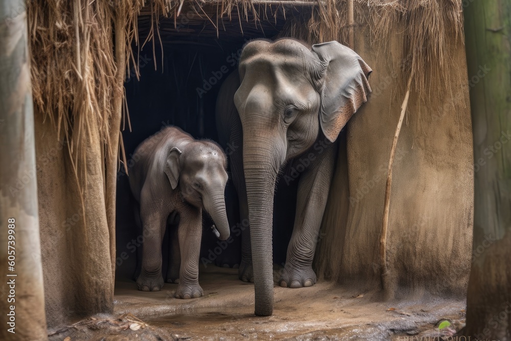 baby elephant takes its first steps outside the comfort of its mother's ...