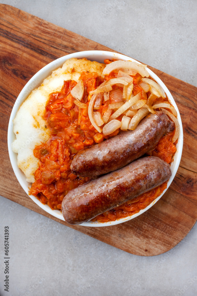 Traditional South African Pap and Wors, sausage with popular maize meal ...
