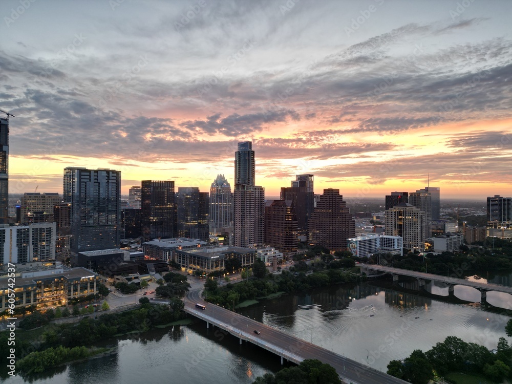 Town Lake, aka Ladybird Lake overlooking three bridges: Mopac Union ...