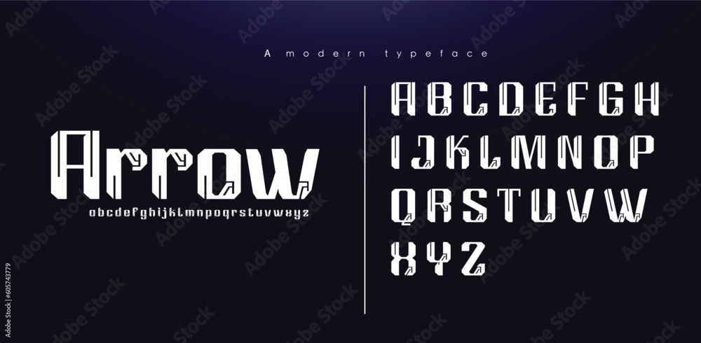 logos with arrows. Alphabet with arrows inside every letter, isolated ...