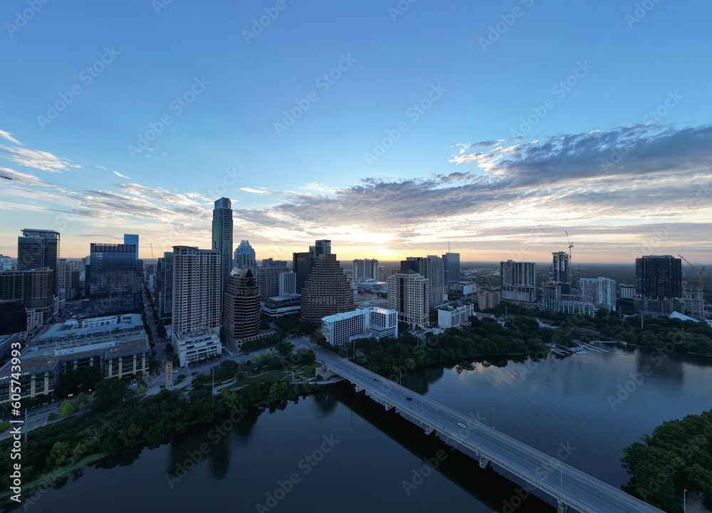 Town Lake, aka Ladybird Lake overlooking three bridges: Mopac Union ...