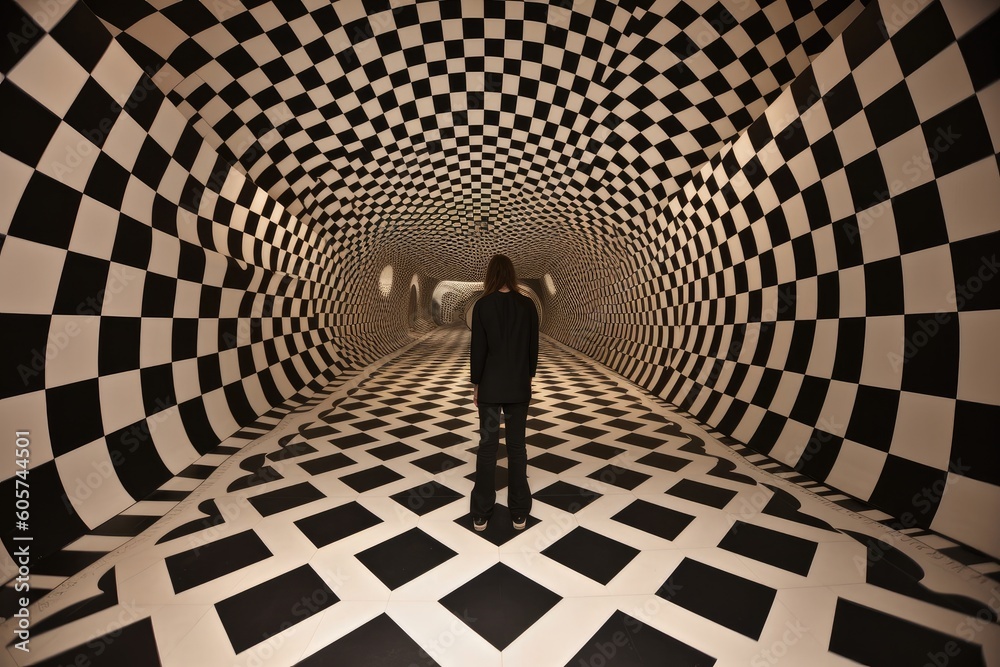 person, looking at series of optical illusions, with each one more mind ...