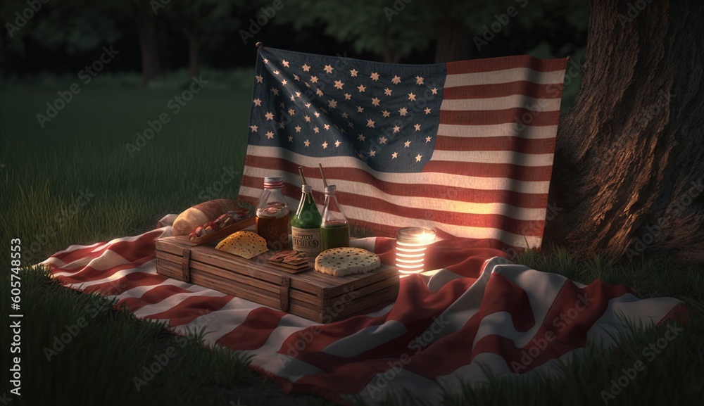 Concept art of Picnic in nature in honor of the 4th of July with ...