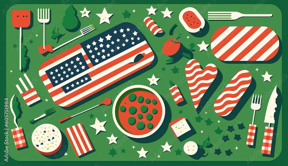 Concept art of Picnic in nature in honor of the 4th of July with ...