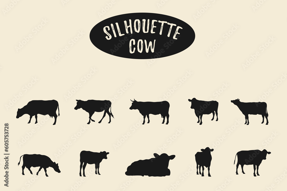 Cow silhouettes, Cow black silhouette isolated on white background ...